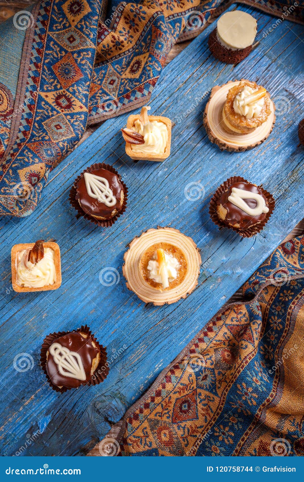 Different small cakes stock photo. Image of tasty, blue - 120758744