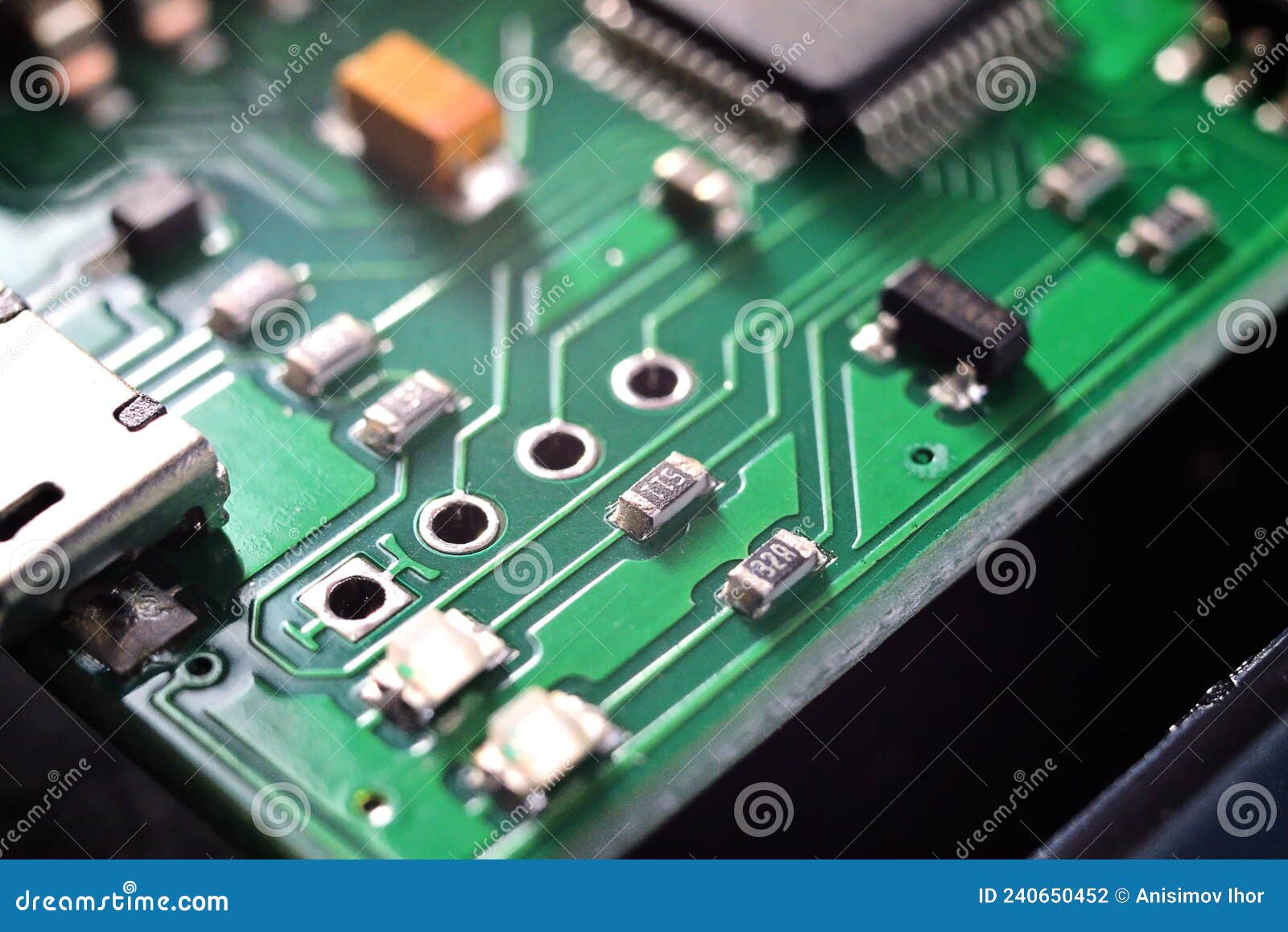 Different SMD Components on Green PCB with a Lot of Surface Mount Chip ...