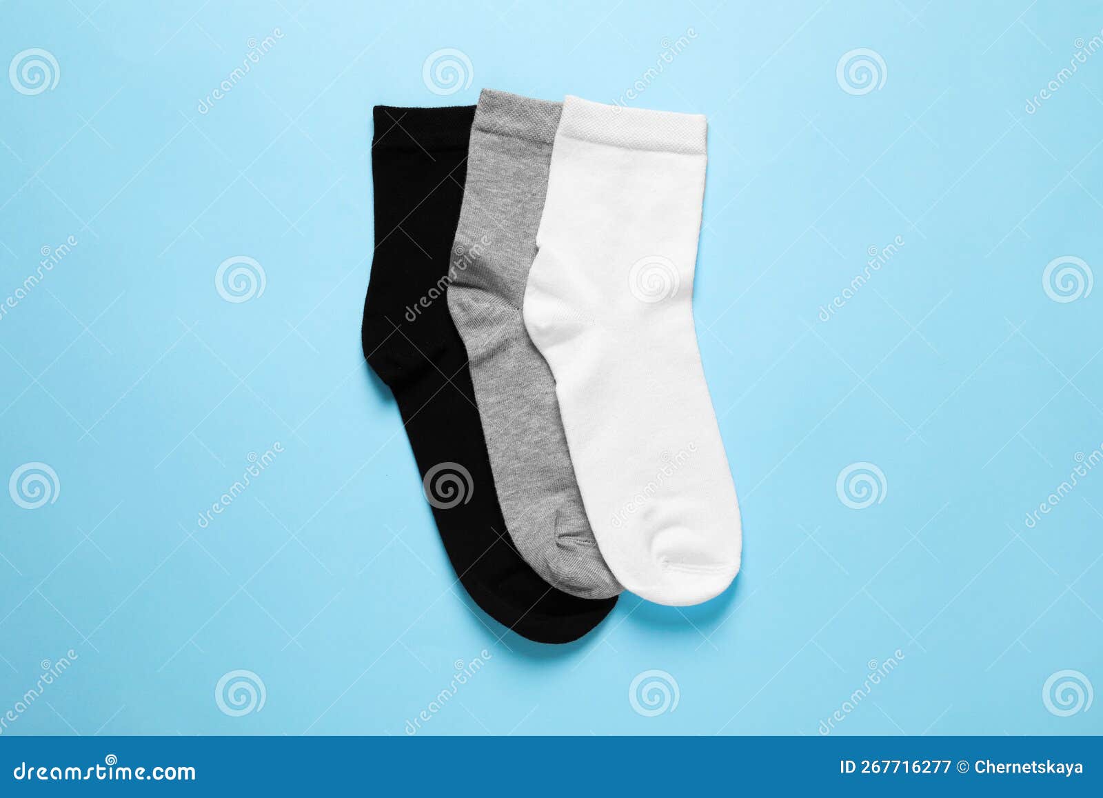 Different Socks on Light Blue Background, Flat Lay Stock Image - Image ...