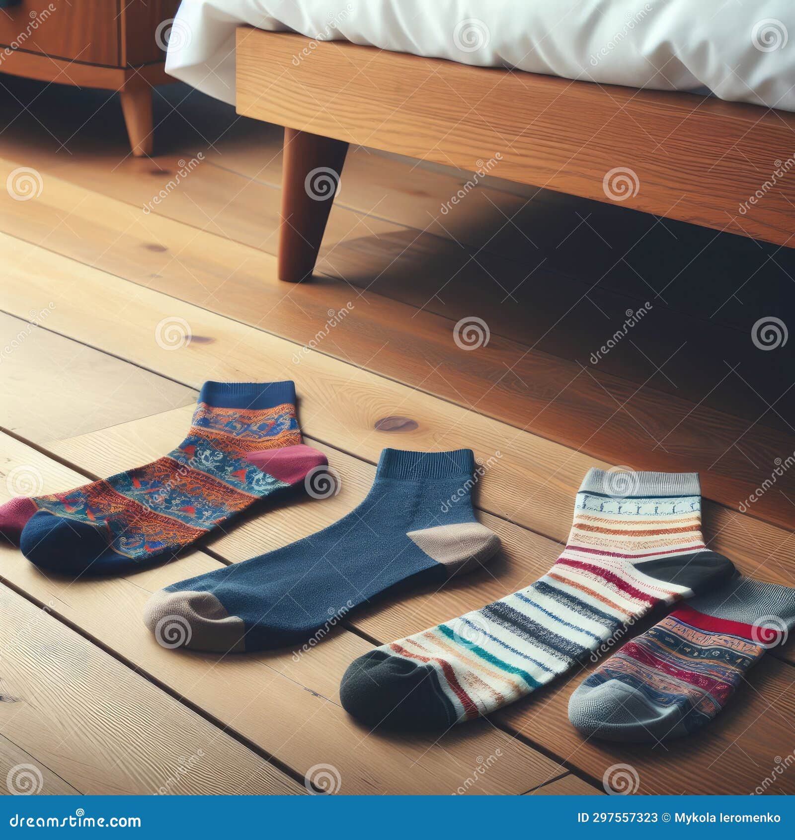 Different Socks Lying on the Floor by the Bed. Stock Illustration ...