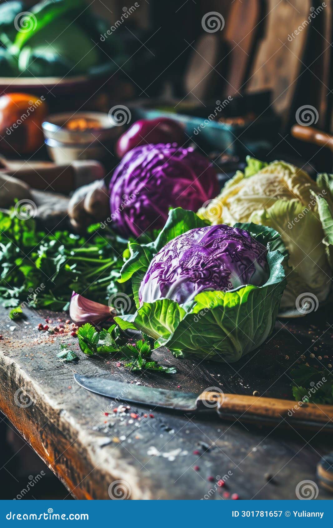 Different Sort of Cabbage on Dark Background Stock Image - Image of ...