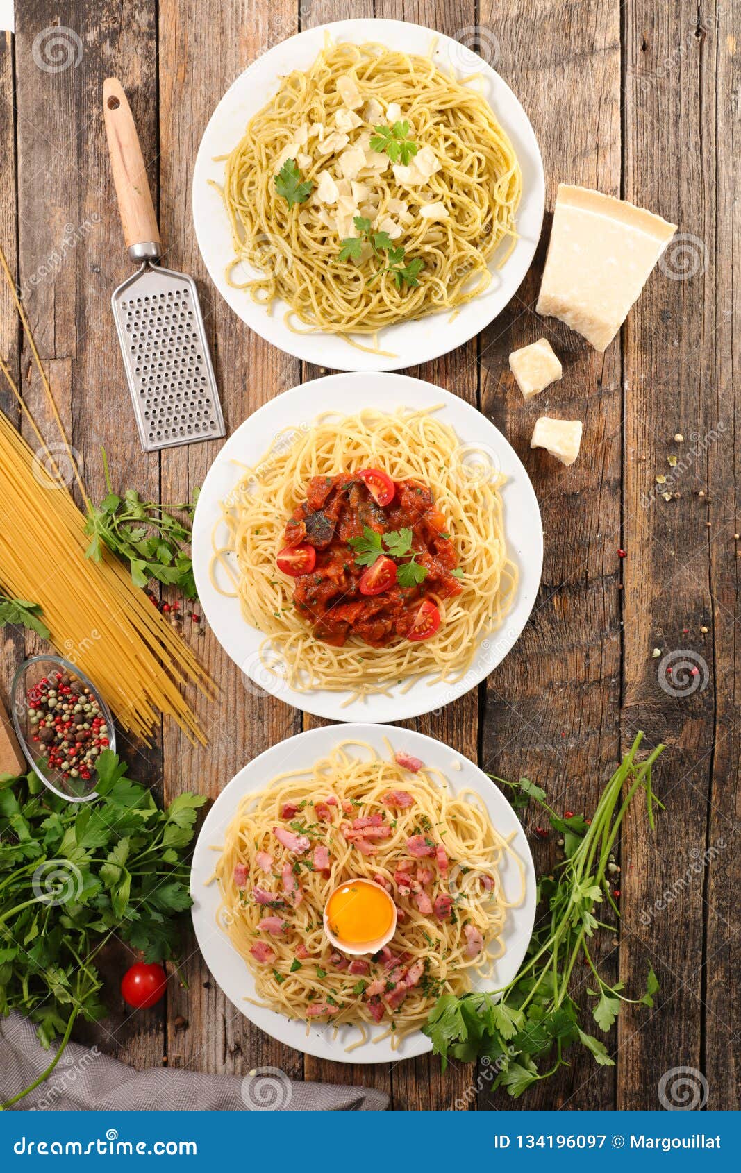 Different Sort of Spaghetti Stock Image - Image of bacon, parmesan ...