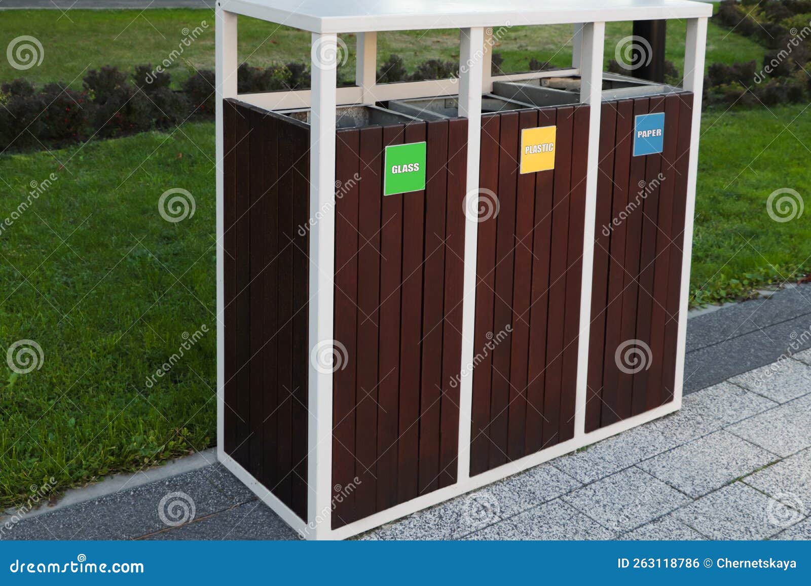 Different Sorting Bins for Waste Recycling Outdoors Stock Photo - Image ...