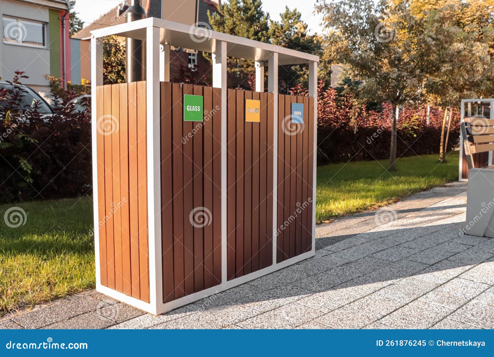 Different Sorting Bins for Waste Recycling on Sunny Day Outdoors Stock ...