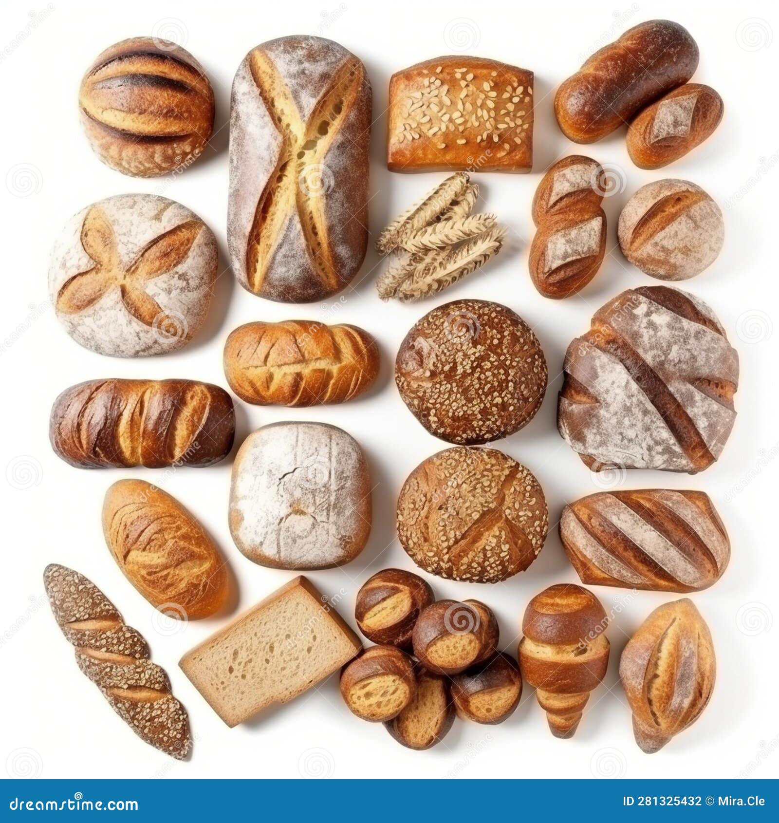Different Sorts of Bread Isolated on White Background, Created with ...