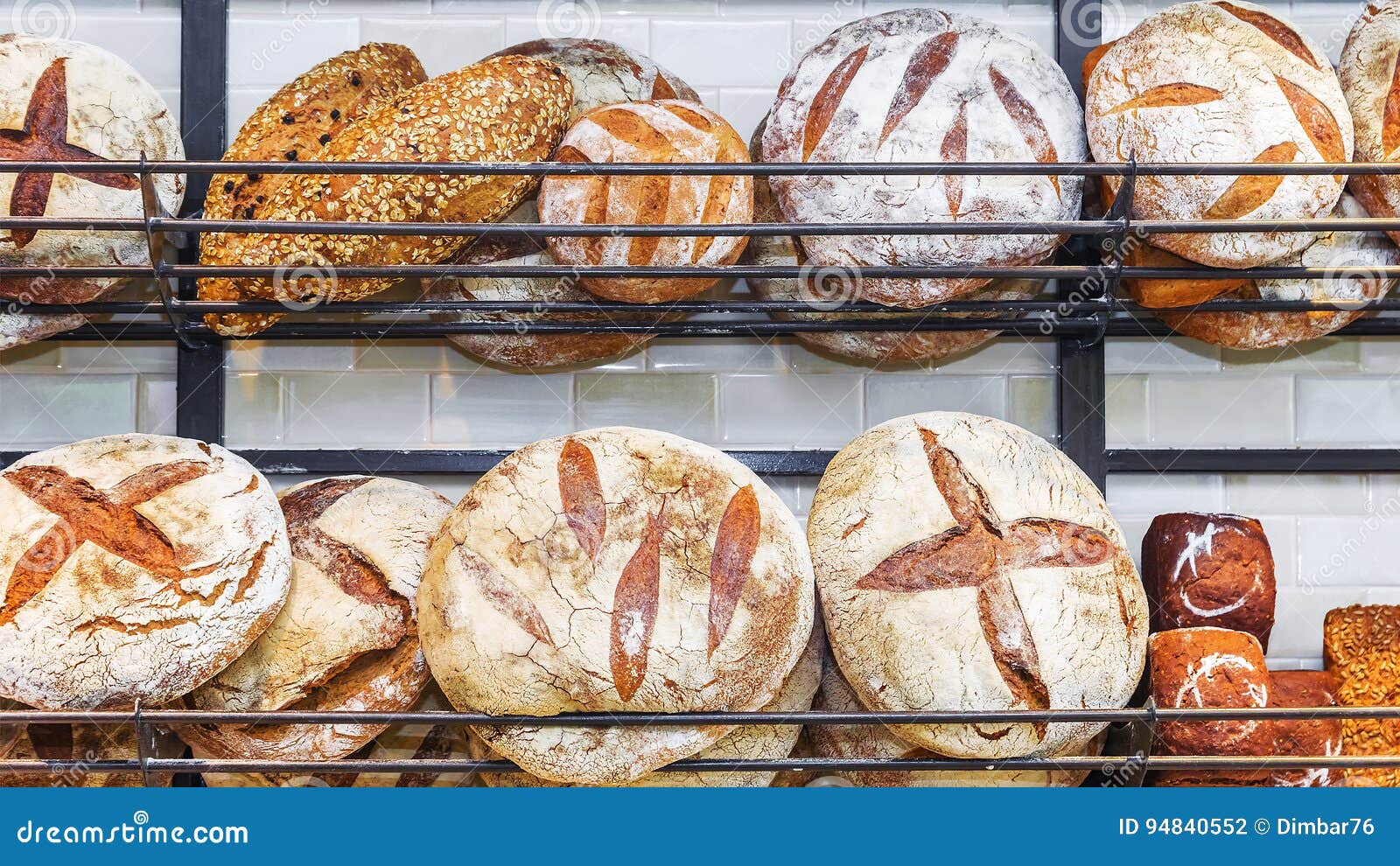 Different Sorts of Bread on the Shelves Stock Photo - Image of bakery ...