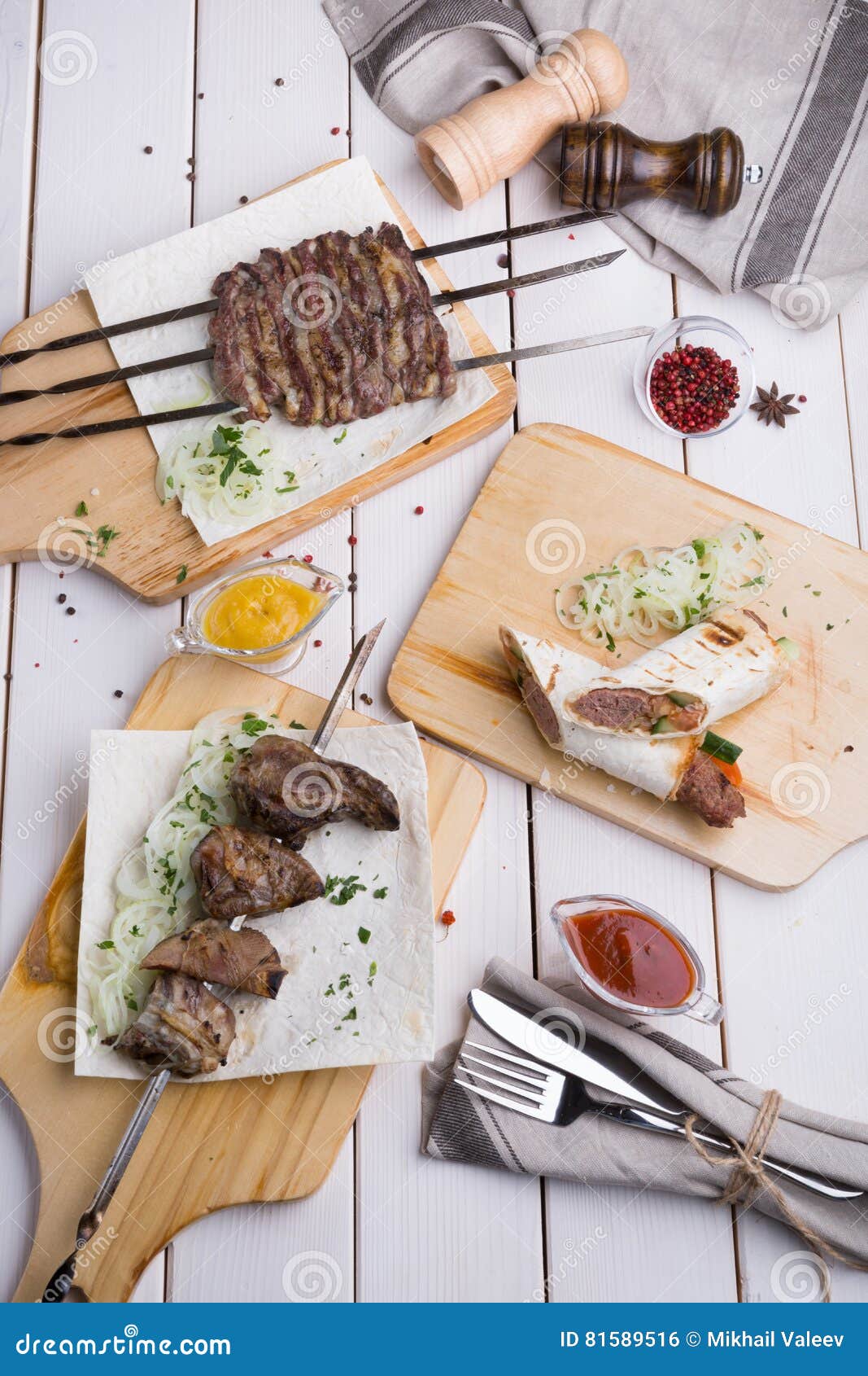 Different sorts of kebabs stock photo. Image of healthy - 81589516