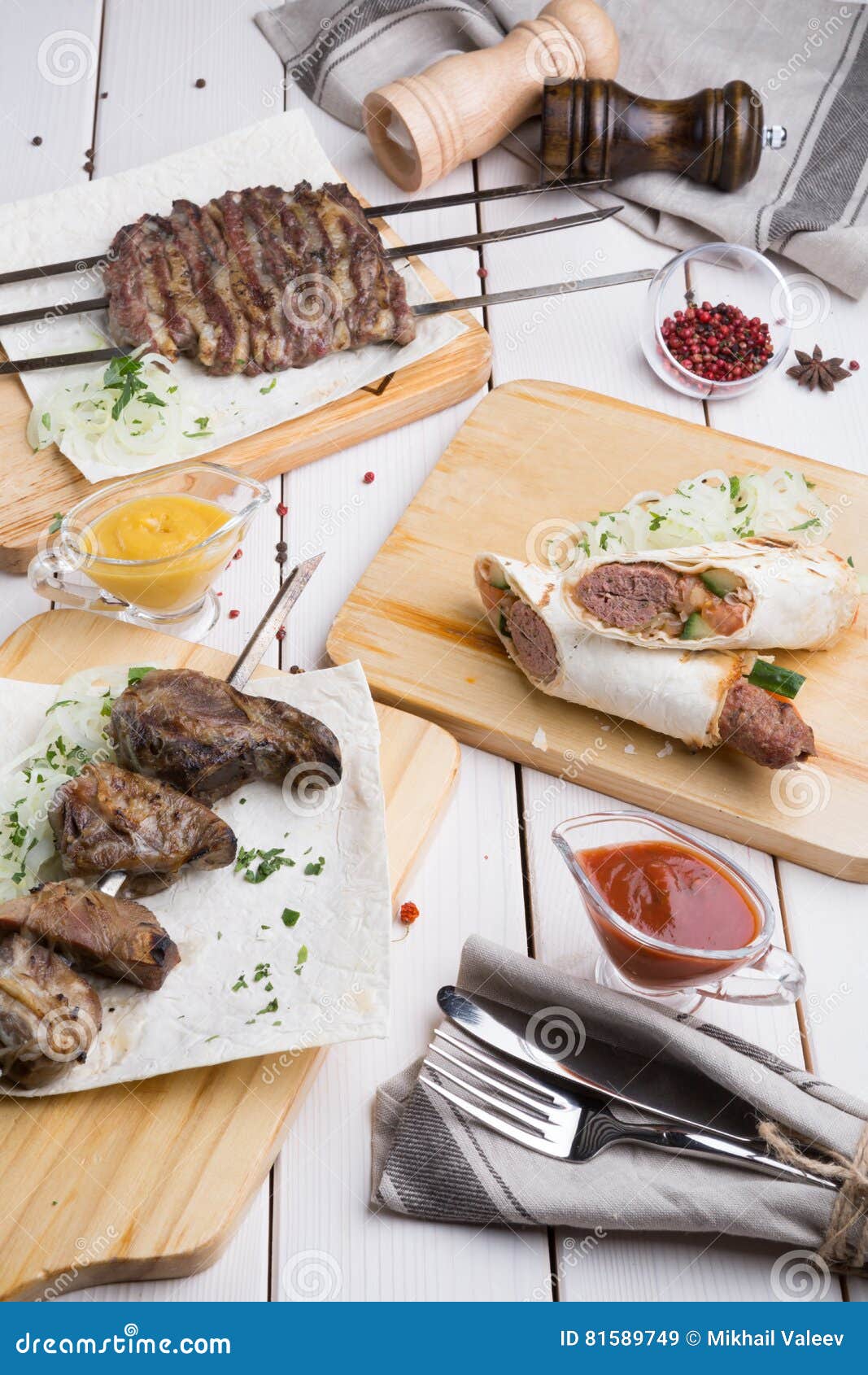 Different sorts of kebabs stock image. Image of dish - 81589749