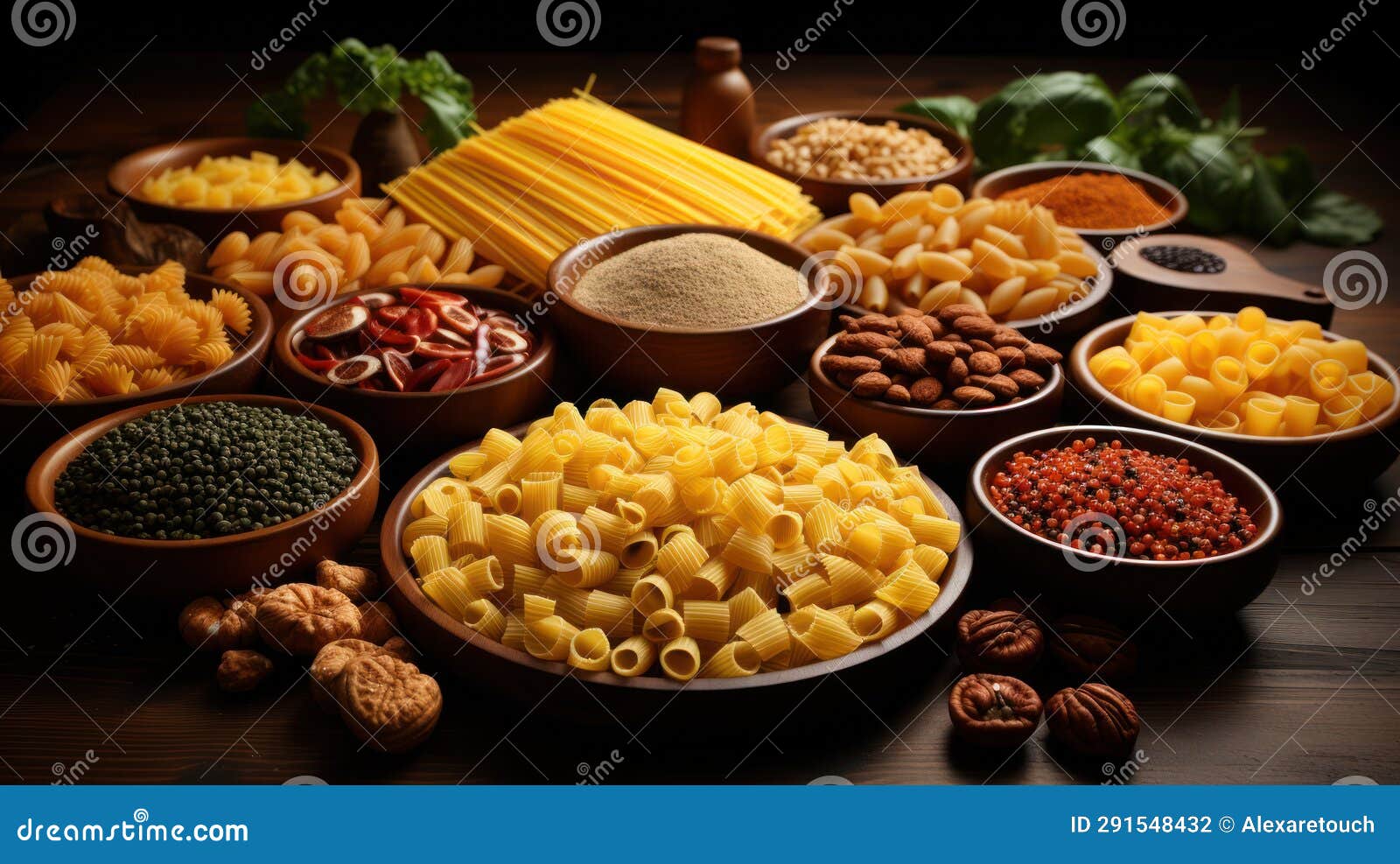 Different Sorts of Pasta on Kitchen Table. Stock Photo - Image of ...