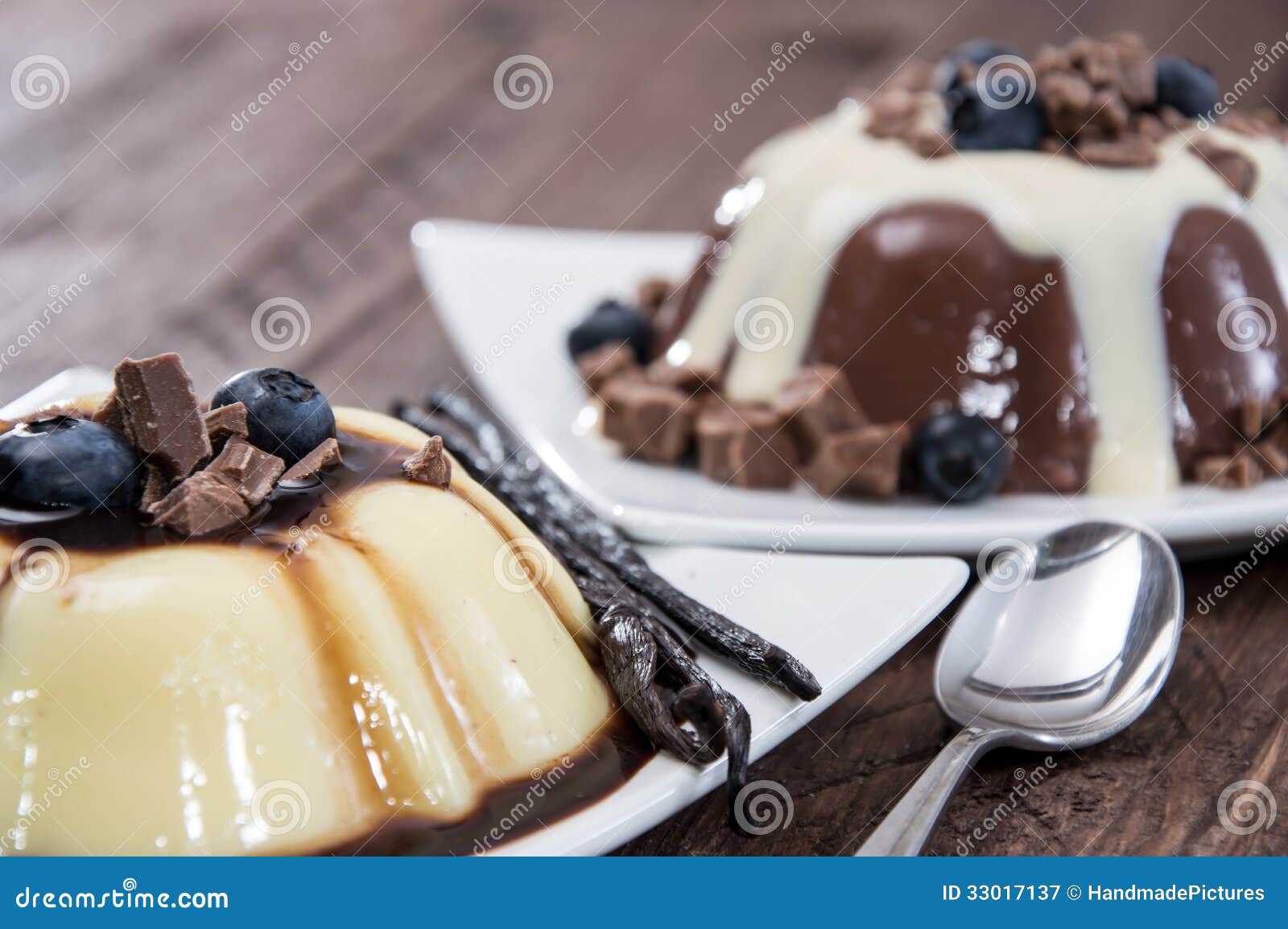 Different Sorts of Pudding on Wooden Background Stock Image - Image of ...
