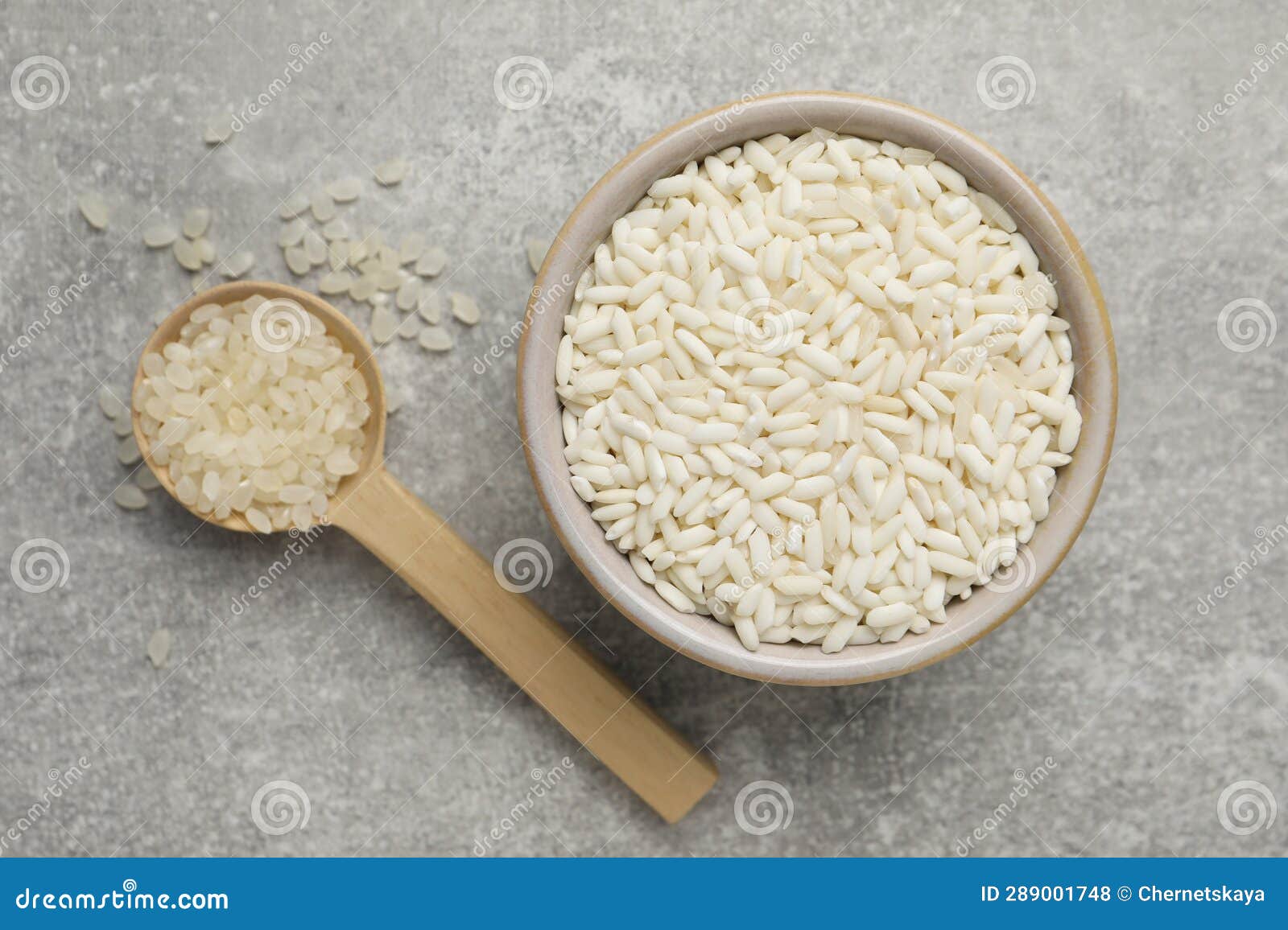 Different Sorts of Rice on Grey Table, Flat Lay Stock Photo - Image of ...