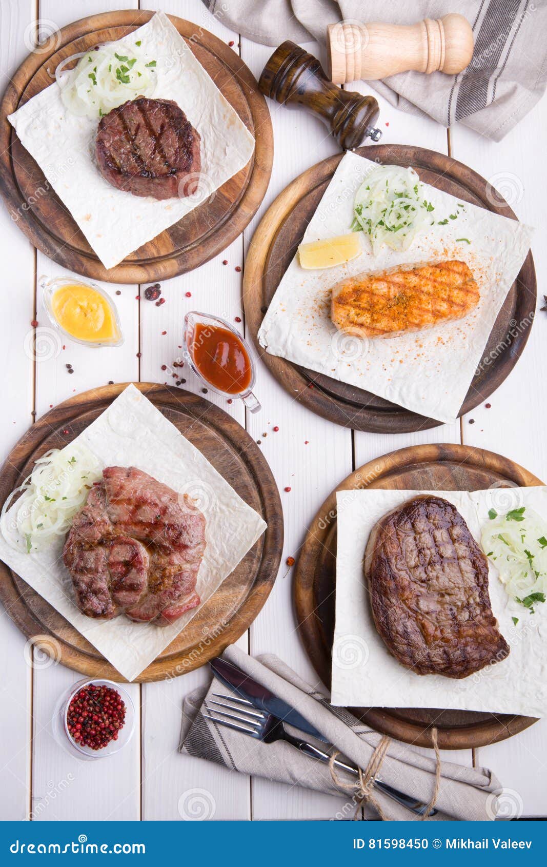 Different sorts of steaks stock photo. Image of cooked - 81598450