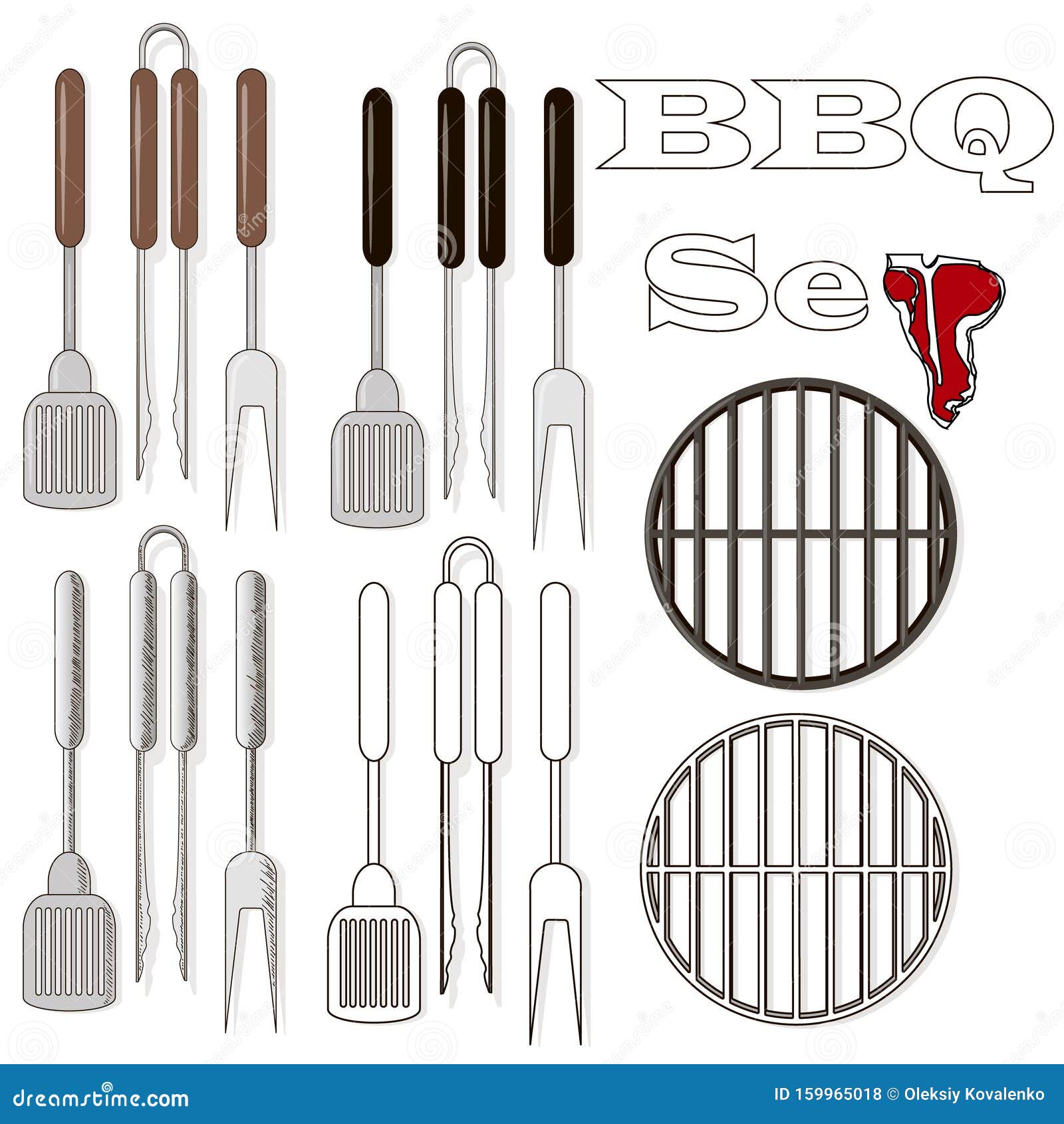 Different Special Tools for Barbecue Party. Bbq Grill and Tools Vector ...