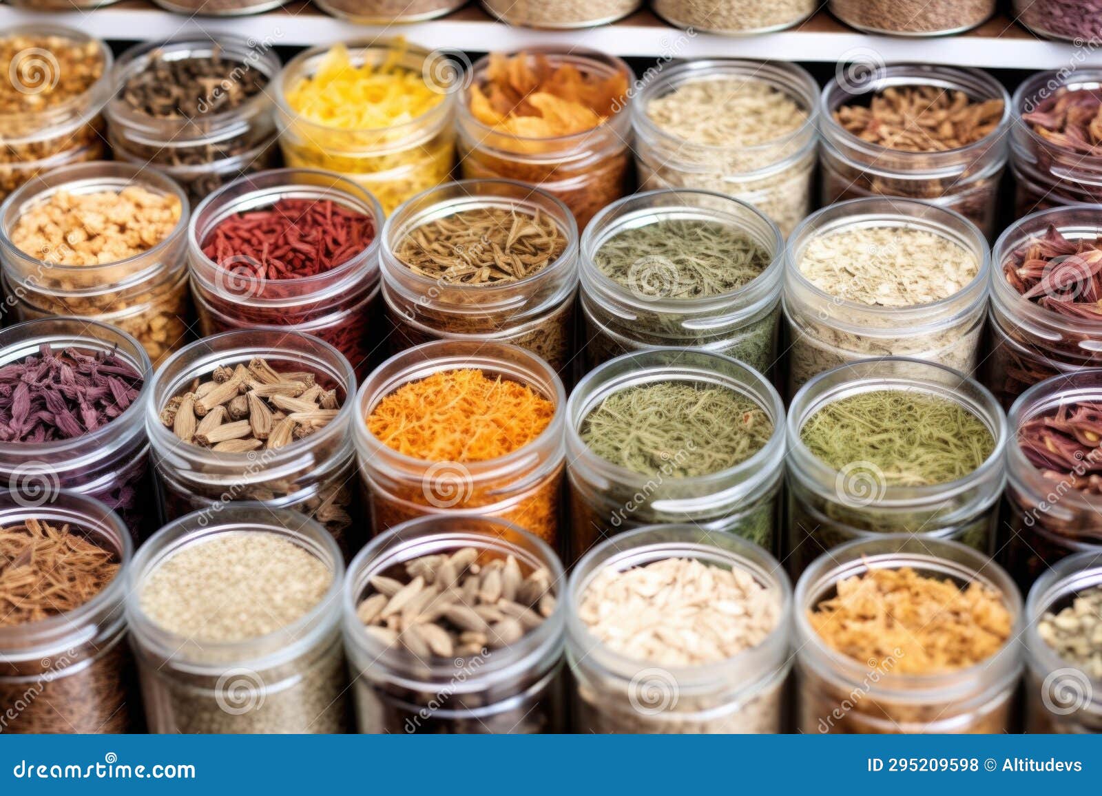 Different Species of Dried Botanicals in Separate Containers Stock ...
