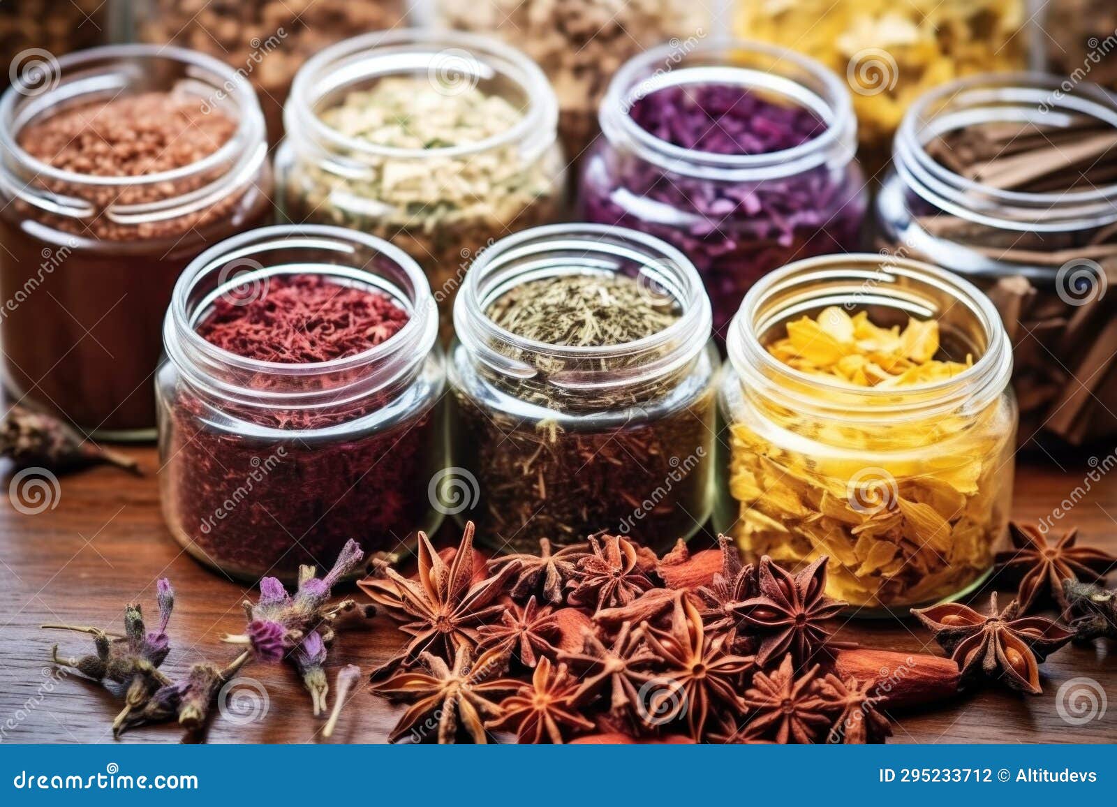 Different Species of Dried Botanicals in Separate Containers Stock ...