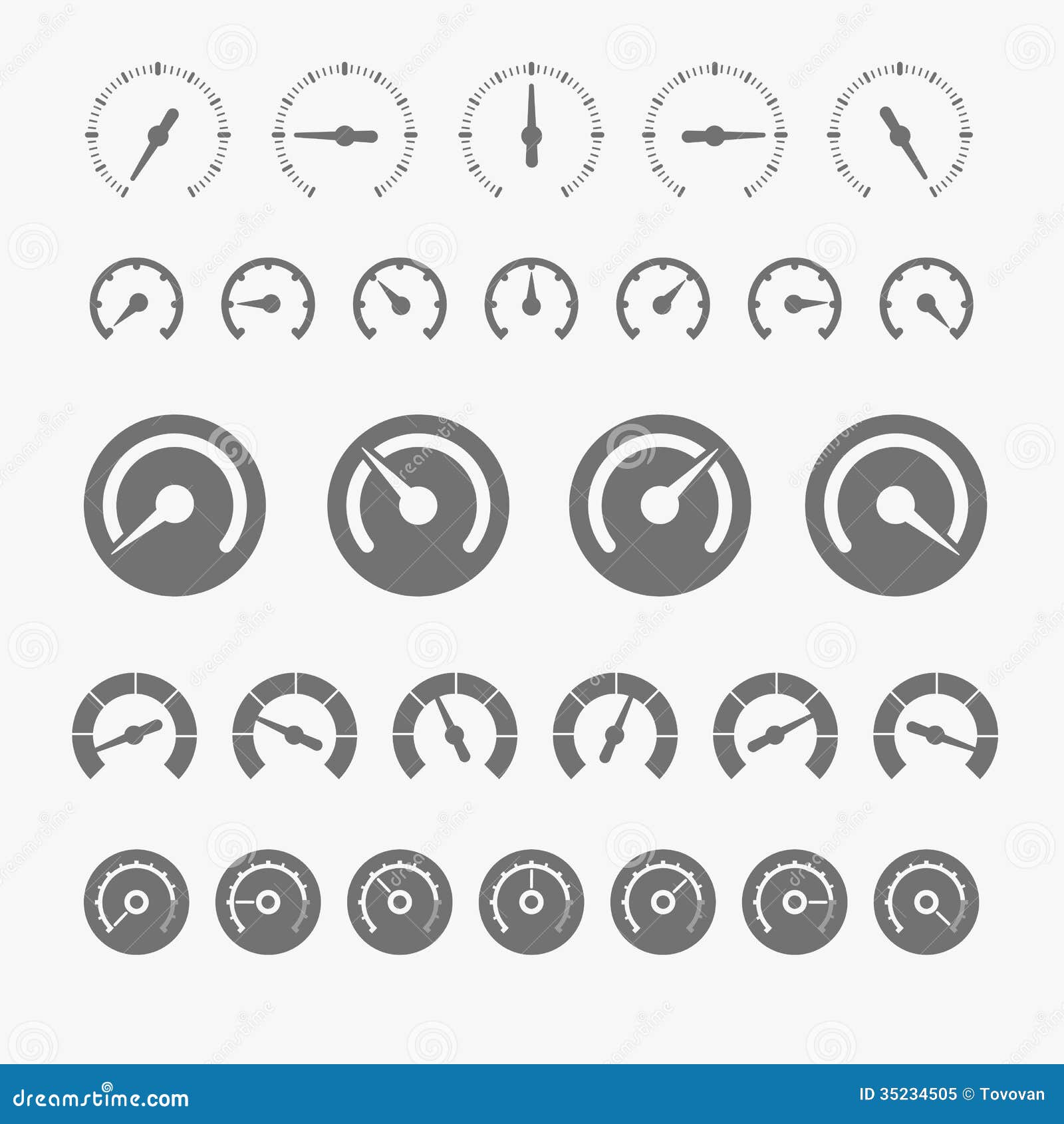 Different Speedometer Icons Stock Vector - Illustration of monochrome ...