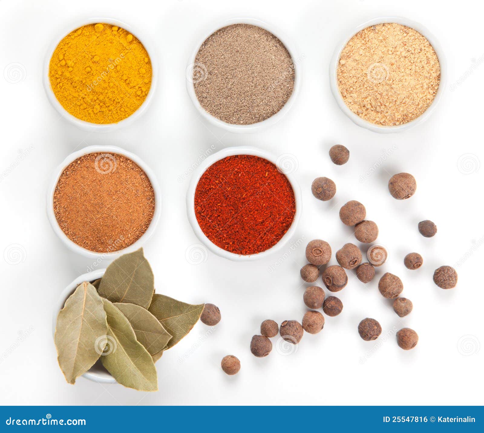 Different Spices in Bowls on White. Stock Photo - Image of cayenne ...