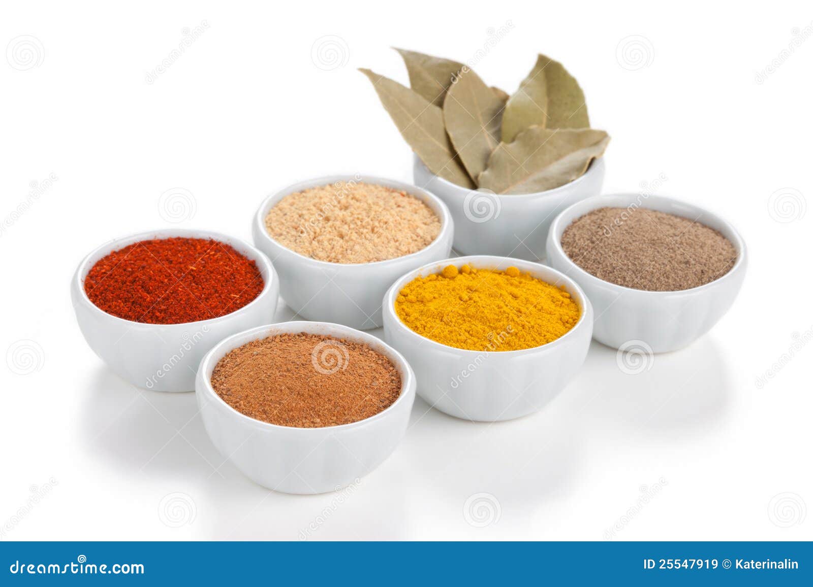 Different Spices in Bowls on White. Stock Image - Image of aroma, beige ...