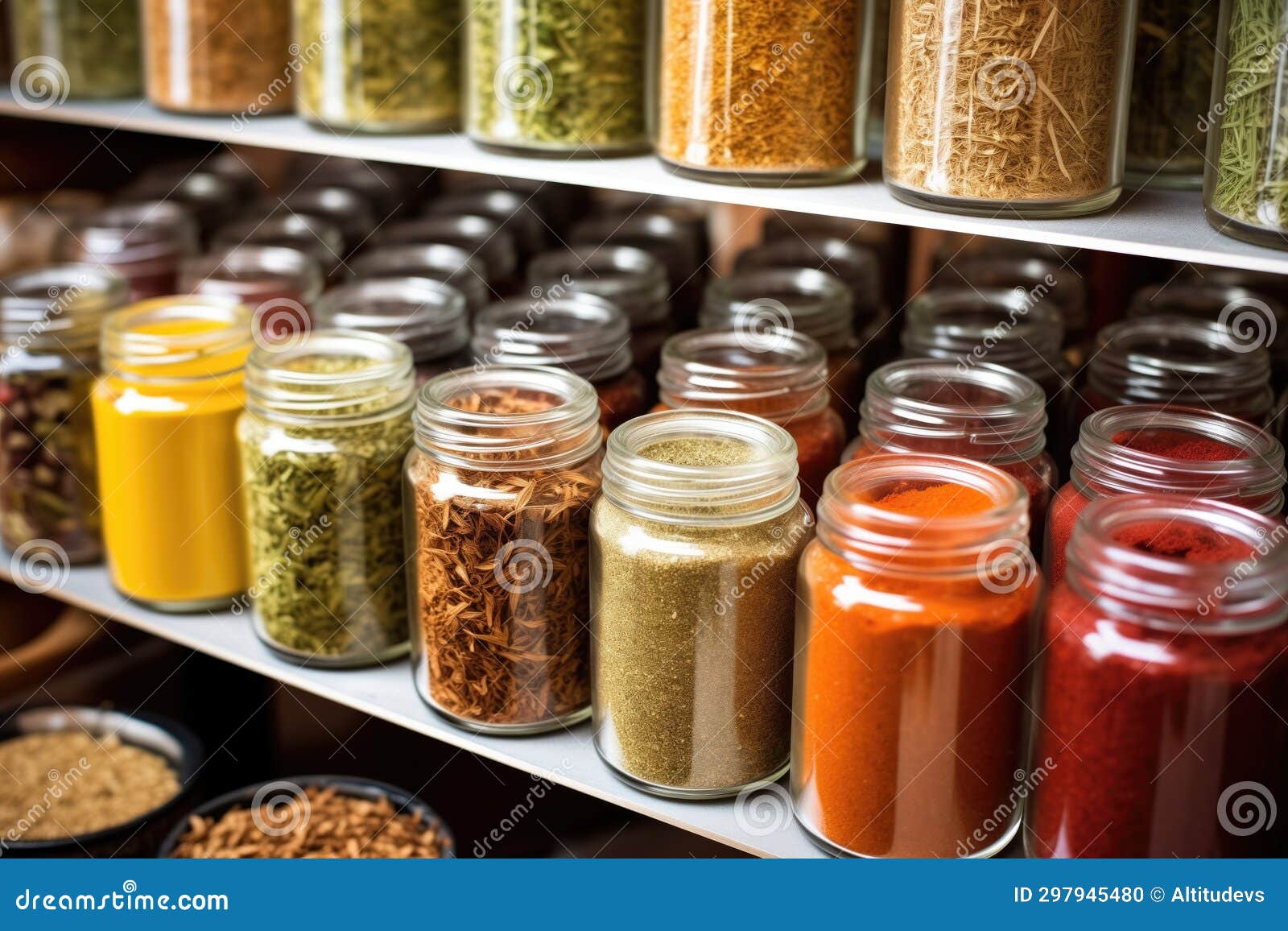 Different Spices in Containers on a Kitchen Rack Stock Illustration ...