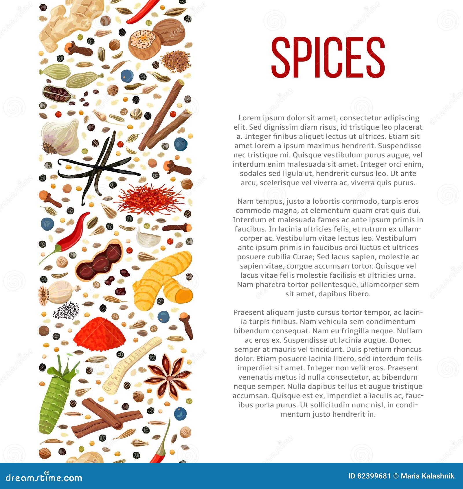 Different Spices with Description Text Stock Vector - Illustration of ...
