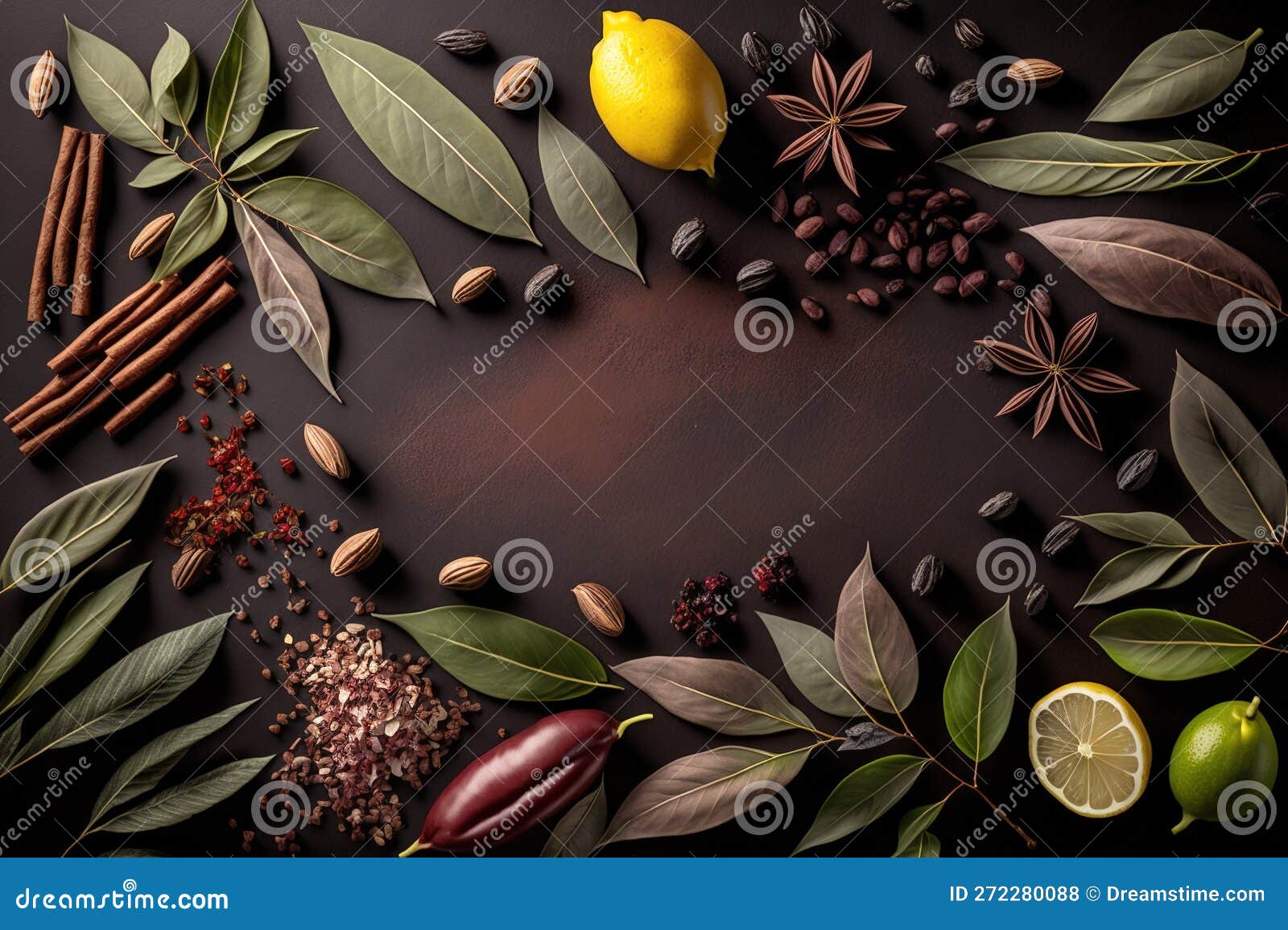 Different Spices Frame Over Dark Background. Stock Photo - Image of ...