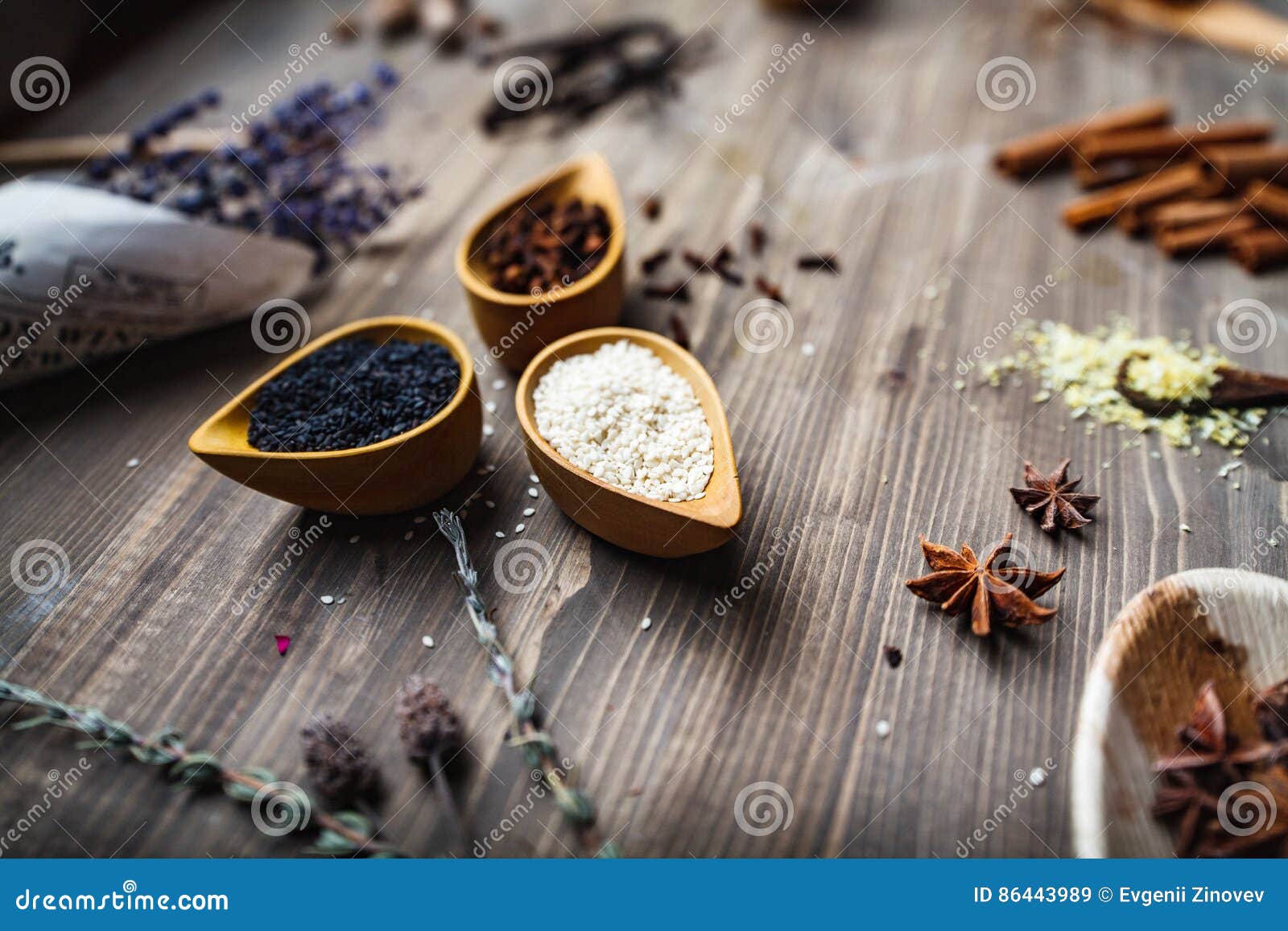 Different Spices, Herbs and Roots View from the Top Stock Image - Image ...
