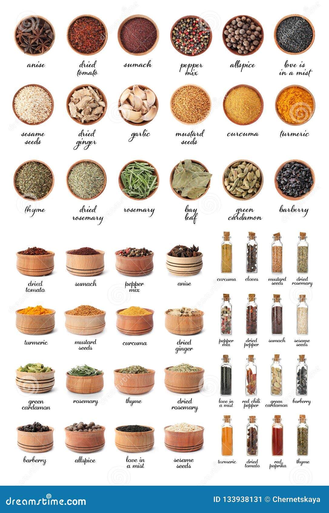 Different Spices and Herbs on White Background. Stock Image - Image of ...