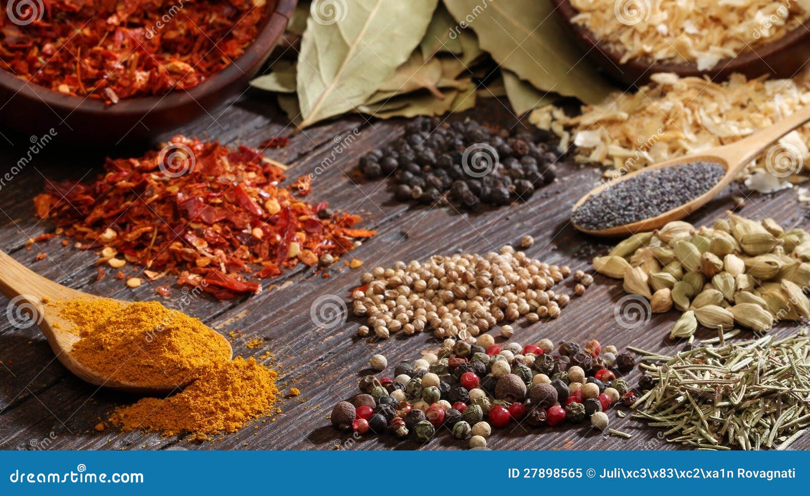 Different Spices Over a Dark Wood. Stock Image - Image of poppy, seeds ...