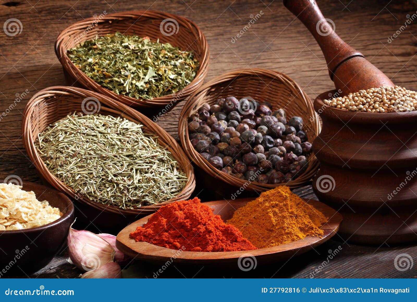 Different Spices Over a Wood Background. Stock Photo - Image of ...