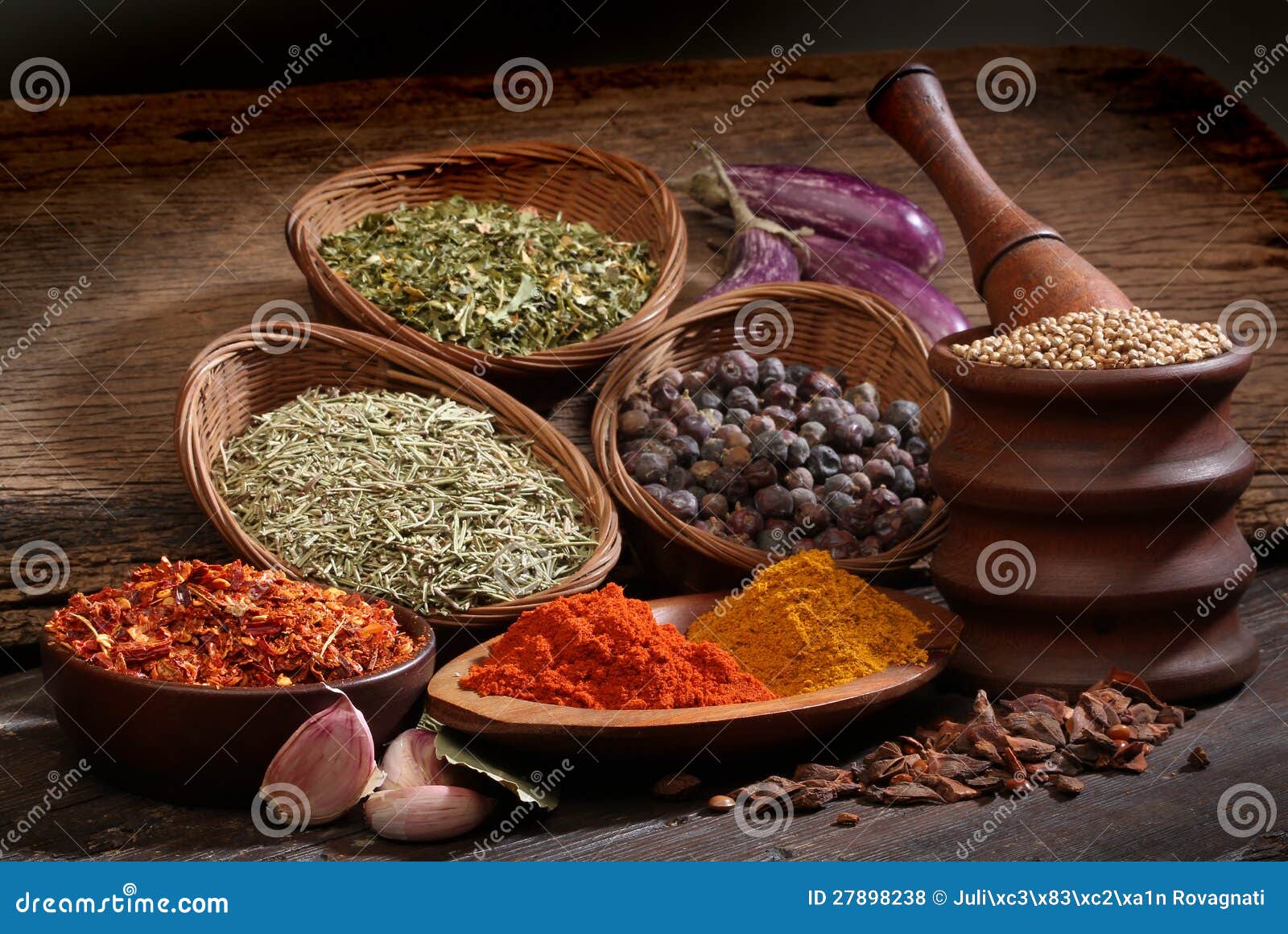 Different Spices Over a Wood Background. Stock Photo - Image of parsley ...