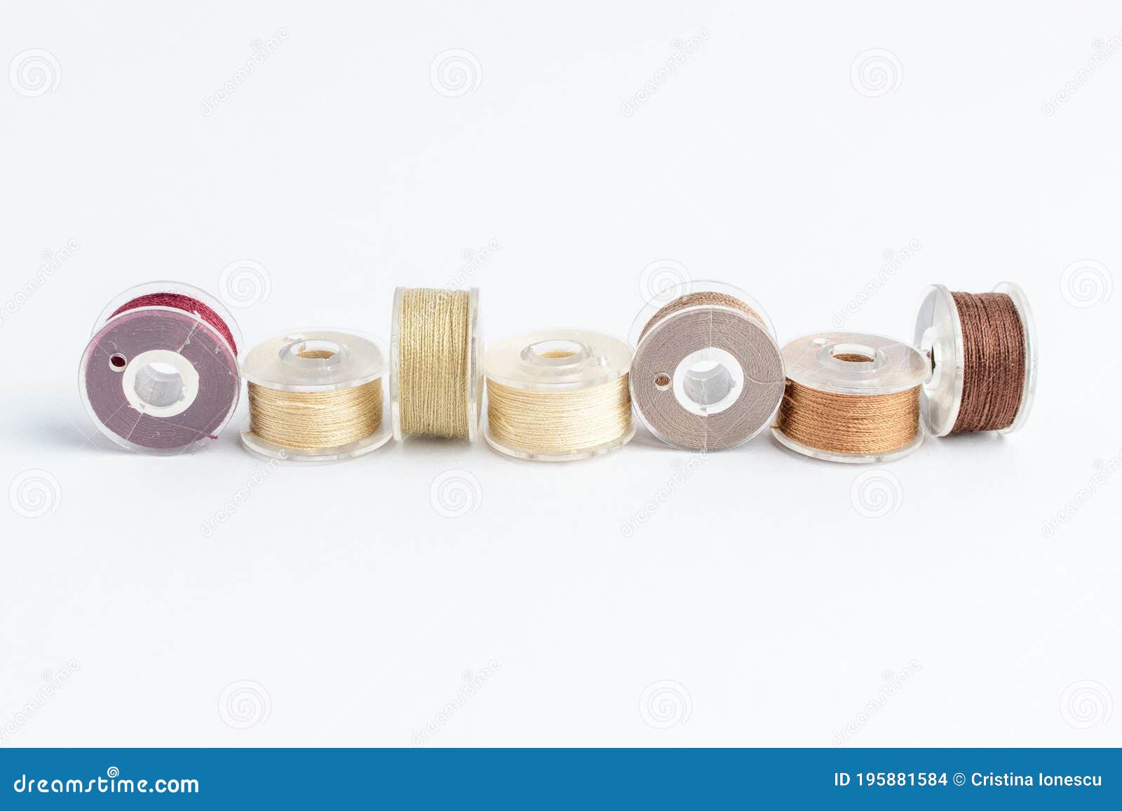 Different Spools of Brown Thread Prepared for Sewing Machine, Isolated ...