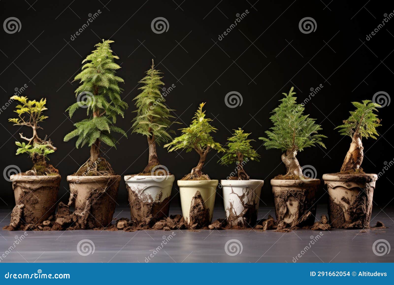Different Stages of Tree Growth Depicted in Pots Stock Photo - Image of ...