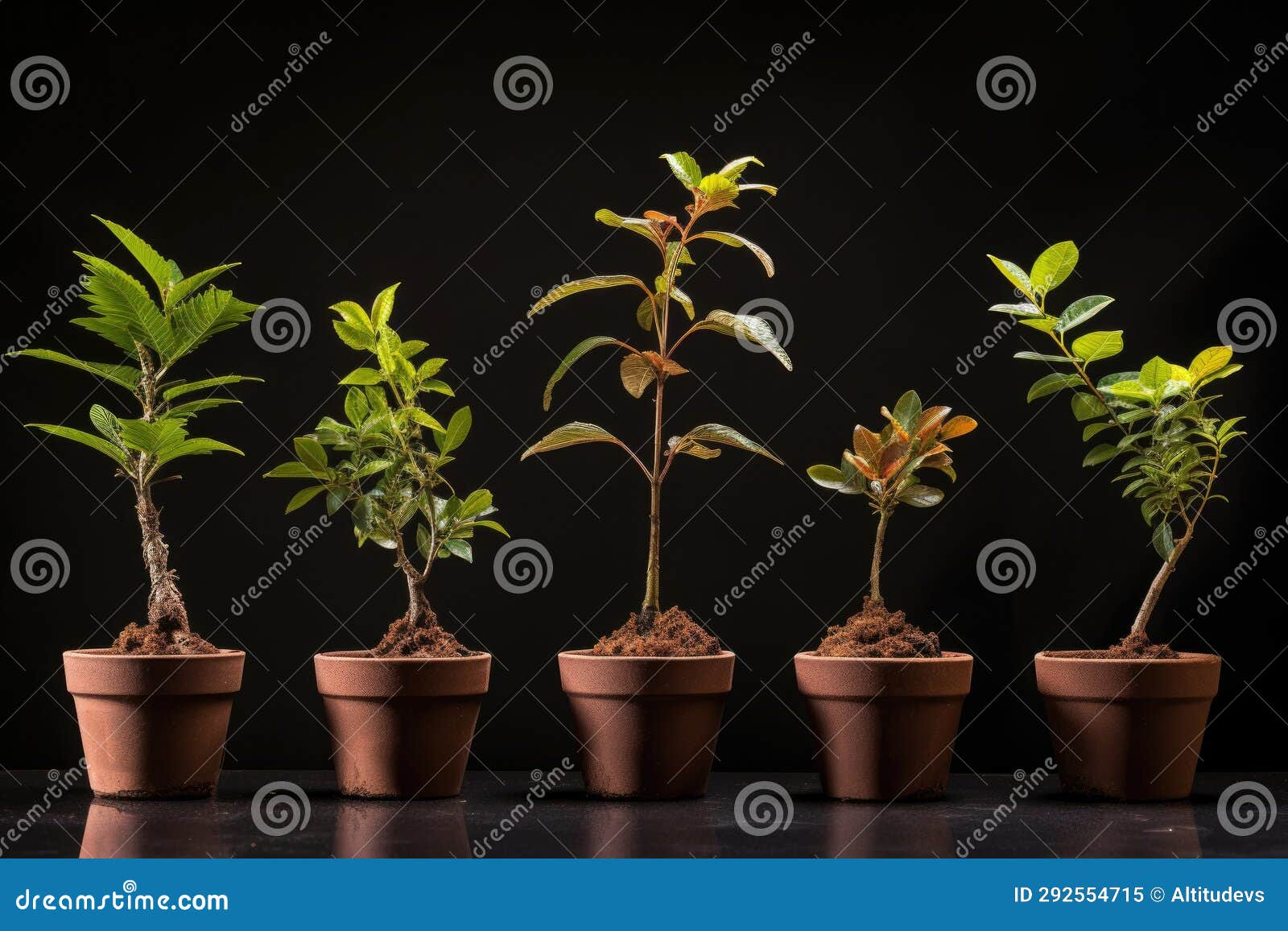 Different Stages of Tree Growth Depicted in Pots Stock Image - Image of ...