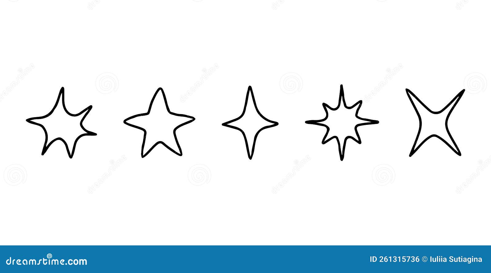 Different Star Doodle Shape, Hand Draw Sketch. Line Stars Set. Vector ...
