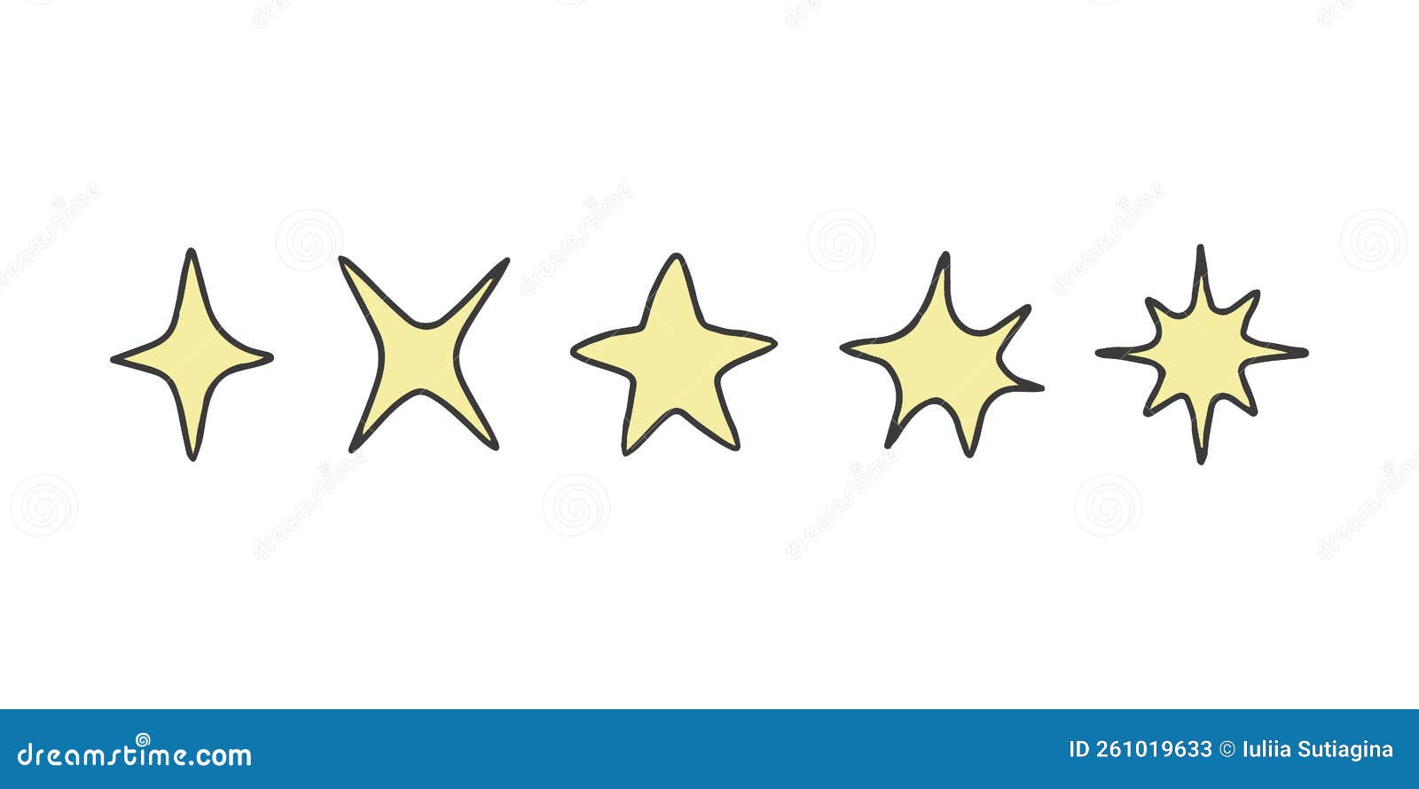 Different Star Doodle Shape, Hand Draw Sketch. Yellow Stars Set. Vector ...
