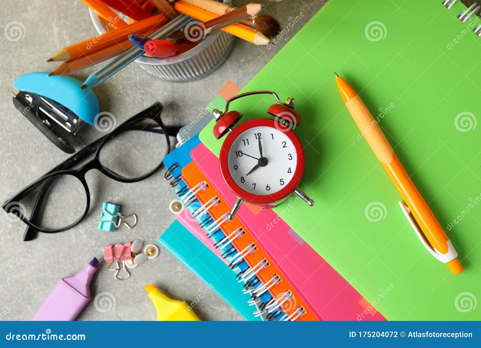 Top View Study Table With Books, Folios, Pens Royalty-Free Stock Image ...
