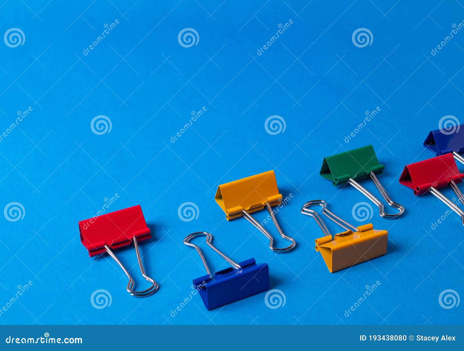 Different Stationary Items on the Blue Background. Minimalism. Flat Lay ...