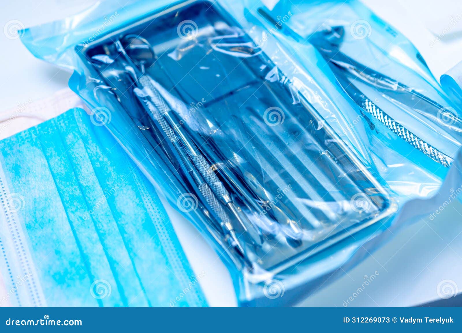 Different Sterile Dental Instruments. Individual Packaging. Dental ...