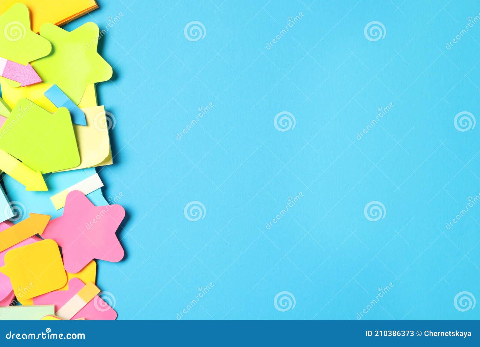 Different Sticky Notes on Light Blue Background, Flat Lay with Space ...
