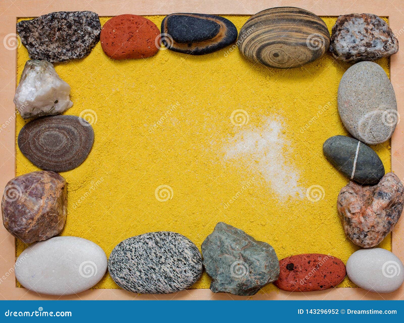 Different Stones and Yellow Sand Template for Text Stock Photo - Image ...