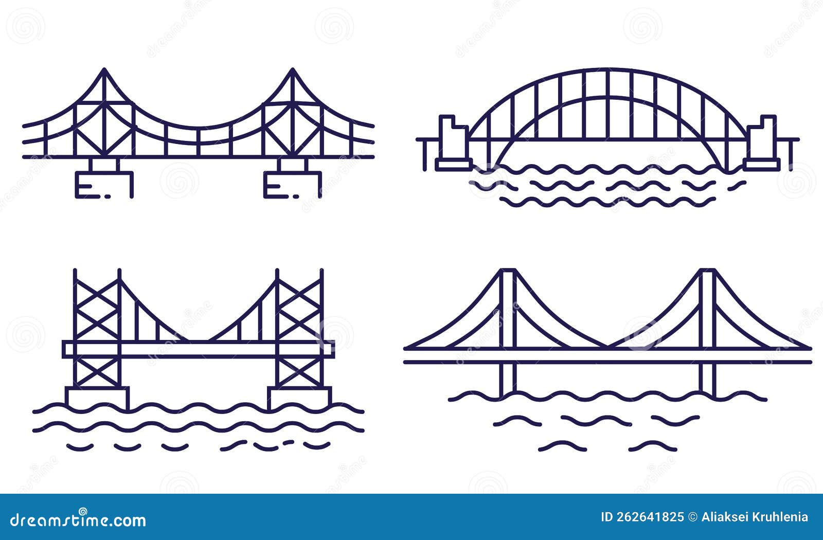 Different String Bridges Line Art Icons Set Stock Vector - Illustration ...