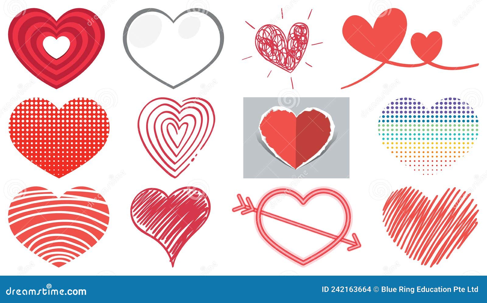 Different Style of Hearts Isolated on White Background Stock Vector ...
