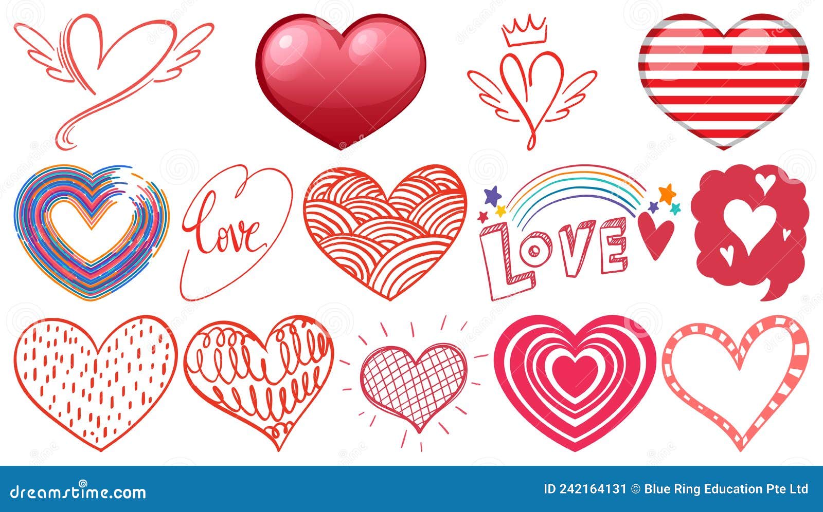 Different Style of Hearts Isolated on White Background Stock Vector ...