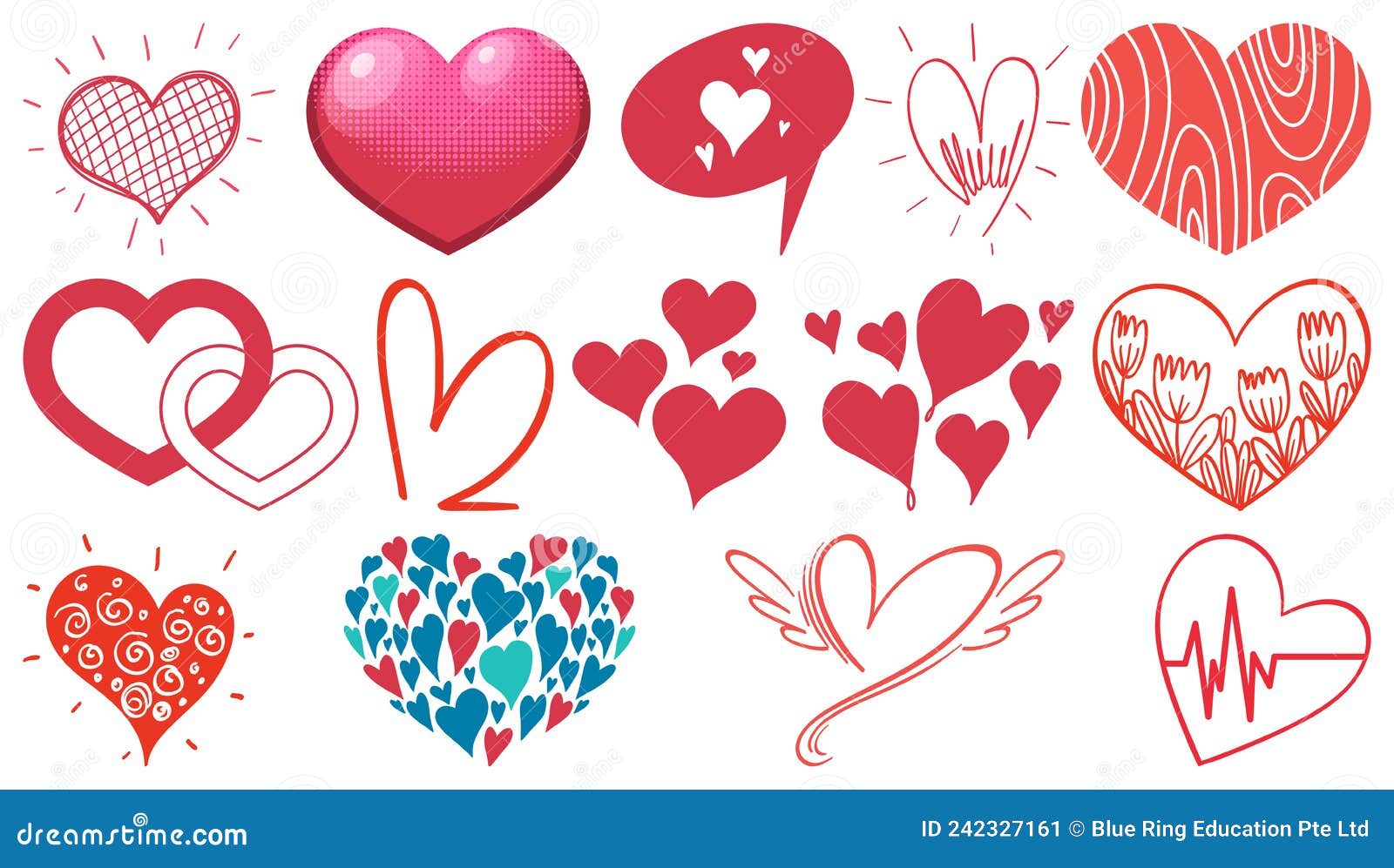 Different Style of Hearts Isolated on White Background Stock Vector ...