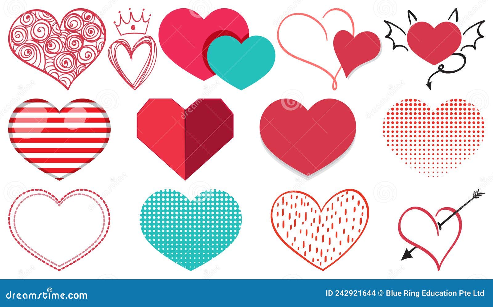 Different Style of Hearts Isolated on White Background Stock Vector ...