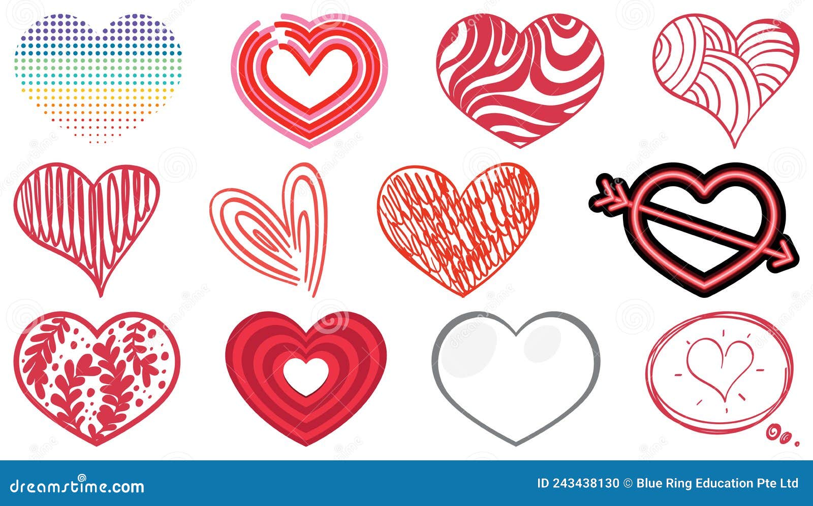 Different Style of Hearts Isolated on White Background Stock Vector ...