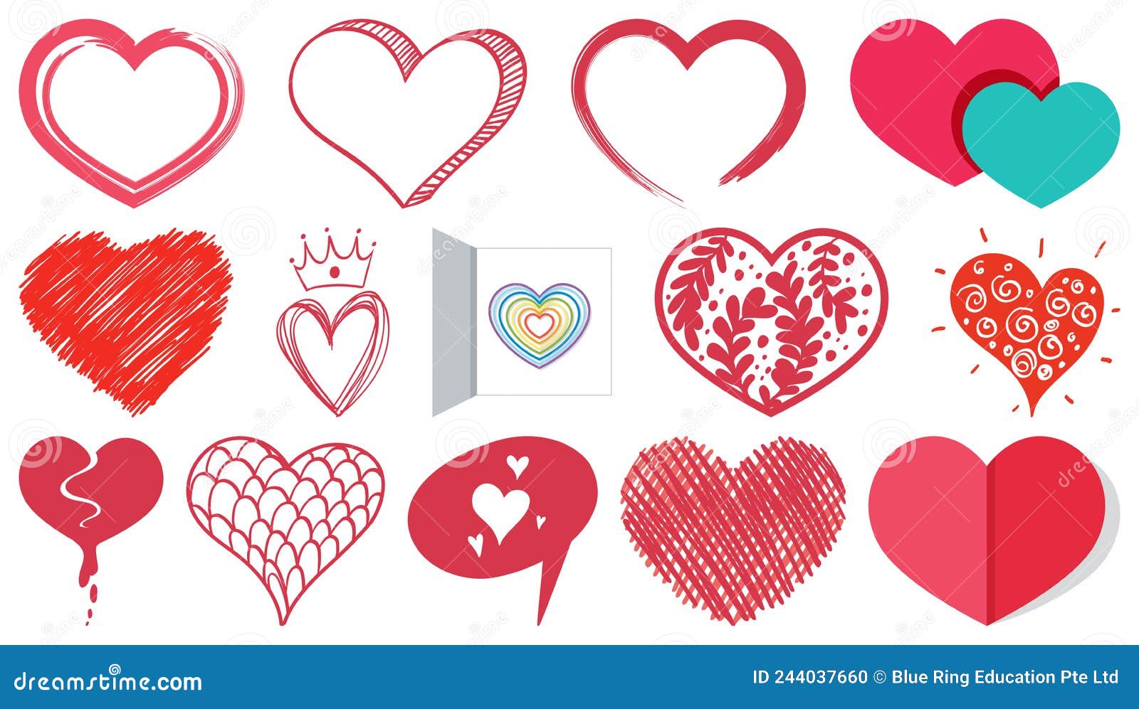 Different Style of Hearts Isolated on White Background Stock Vector ...