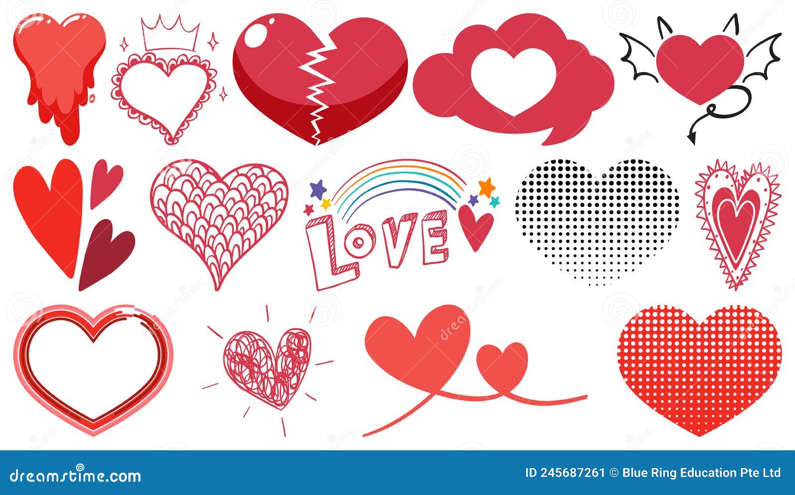 Different Style of Hearts Isolated on White Background Stock Vector ...