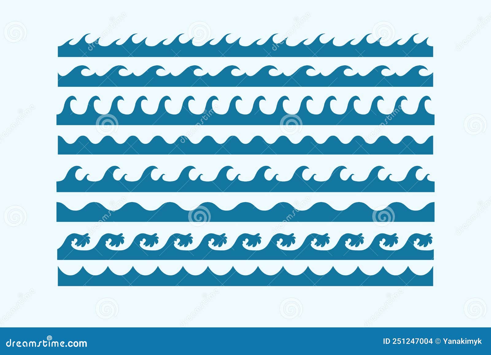 Sea Waves Patterns Different Style Curve Various Set Stock Vector ...