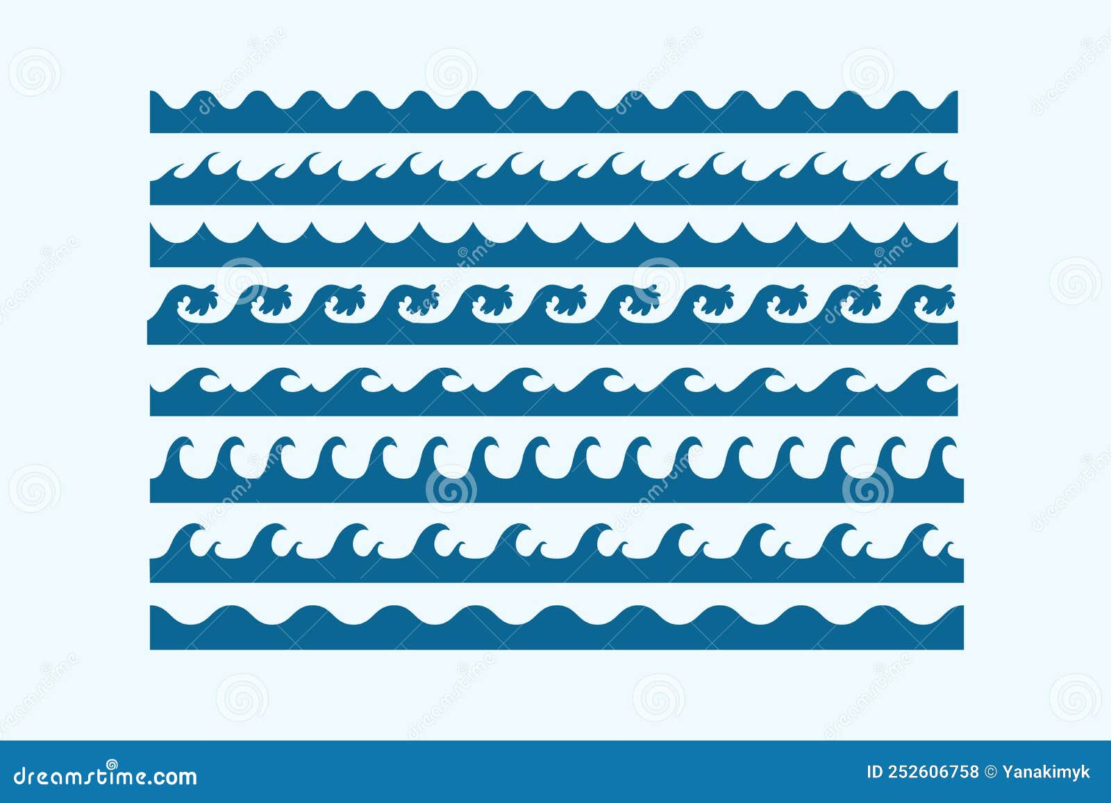 Sea Waves Patterns Different Style Curve Various Set Stock Vector ...